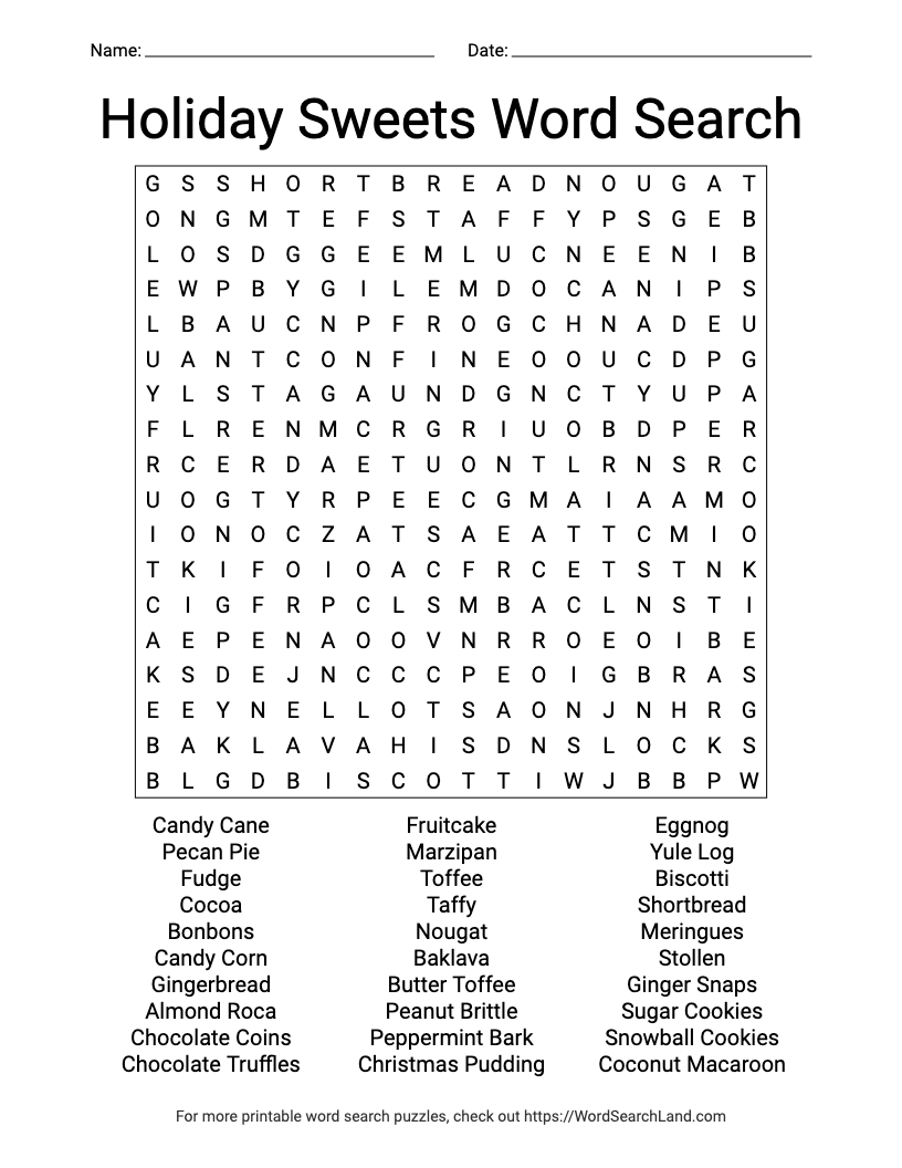 Printable Holiday Sweets Word Search PDF PNG Word Search Land Printable Holiday Sweets Word Search PDF PNG Word Search Land