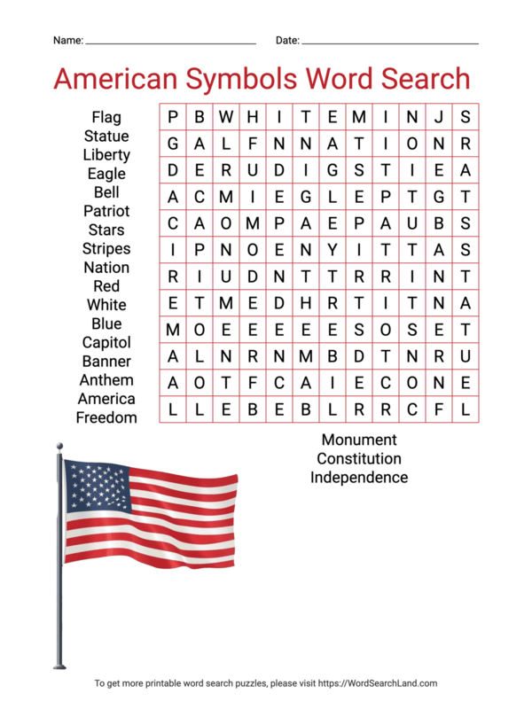 Printable Memorial Day Word Search Puzzles (PDF & PNG) - Word Search Land