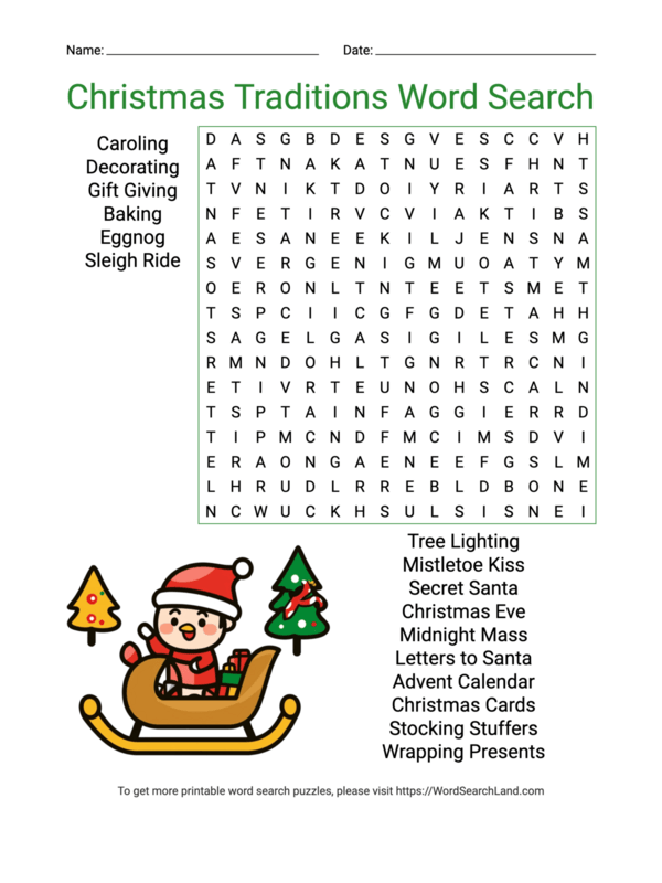 Printable Christmas Word Search Puzzles (PDF & PNG) - Word Search Land