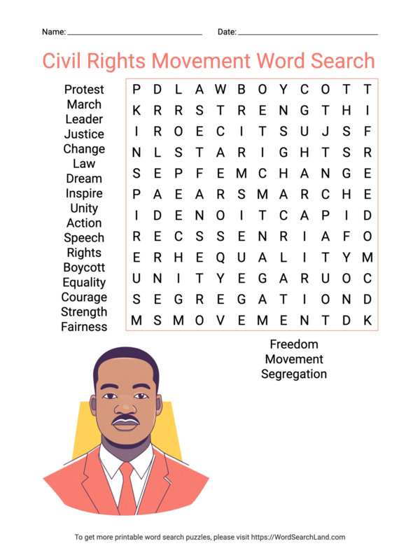 Printable Martin Luther King Jr. Day Word Search Puzzles (PDF & PNG ...