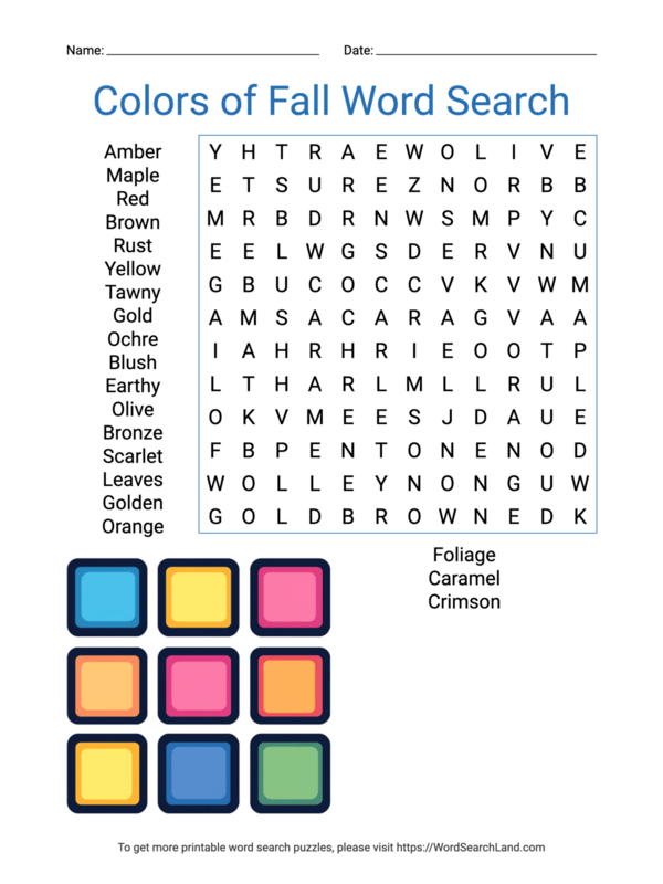 Printable Autumn Word Search Puzzles (PDF & PNG) - Word Search Land
