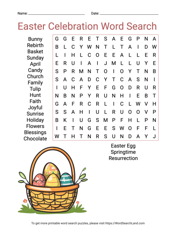 Printable Easter word Search Puzzles (PDF & PNG) - Word Search Land