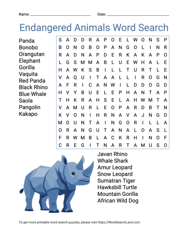 Printable Animal Word Search Puzzles (PDF & PNG) - Word Search Land