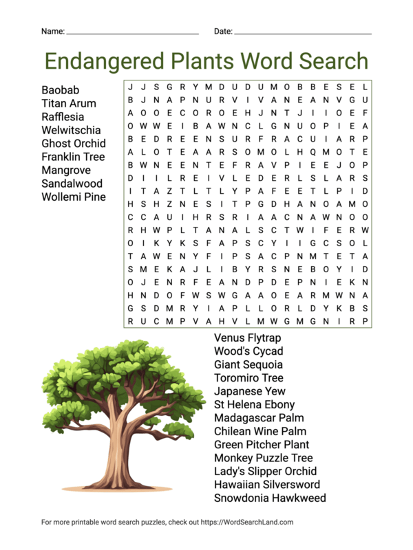 Printable Plant Word Search Puzzles (PDF & PNG) - Word Search Land