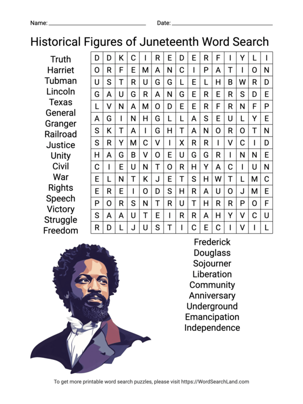 Printable Juneteenth Day Word Search Puzzle (PDF & PNG) - Word Search Land