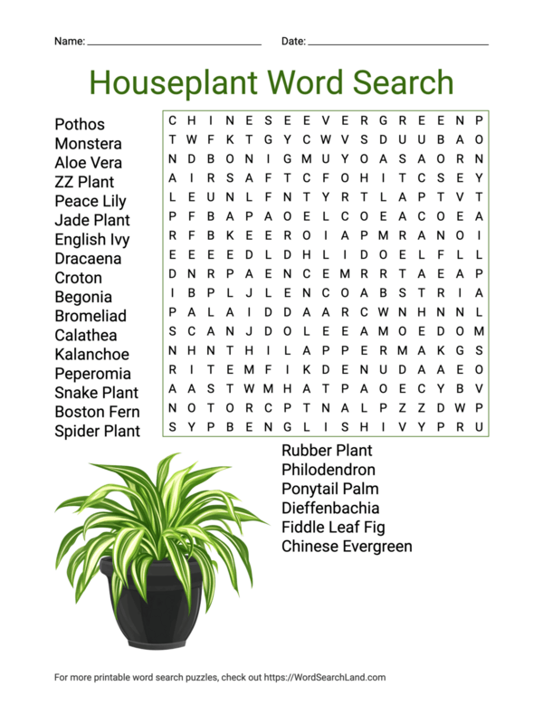 Printable Plant Word Search Puzzles (PDF & PNG) - Word Search Land