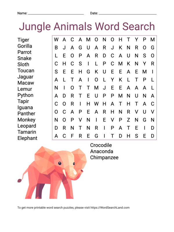 Printable Animal Word Search Puzzles (PDF & PNG) - Word Search Land
