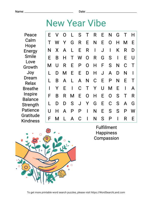 Printable New Year Word Search Puzzles (PDF & PNG) - Word Search Land