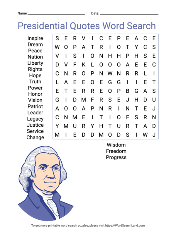 Printable Presidents' Day Word Search Puzzles (PDF & PNG) - Word Search ...