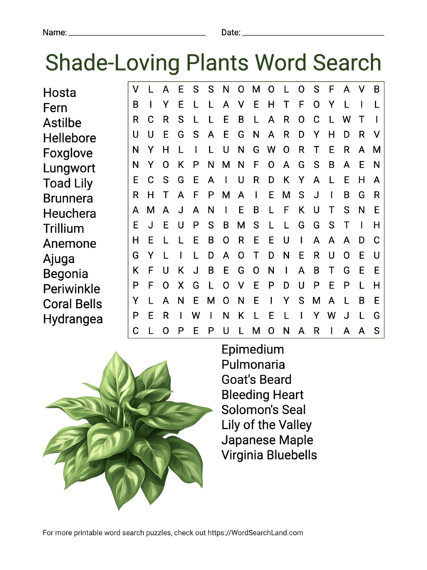 Printable Plant Word Search Puzzles (PDF & PNG) - Word Search Land