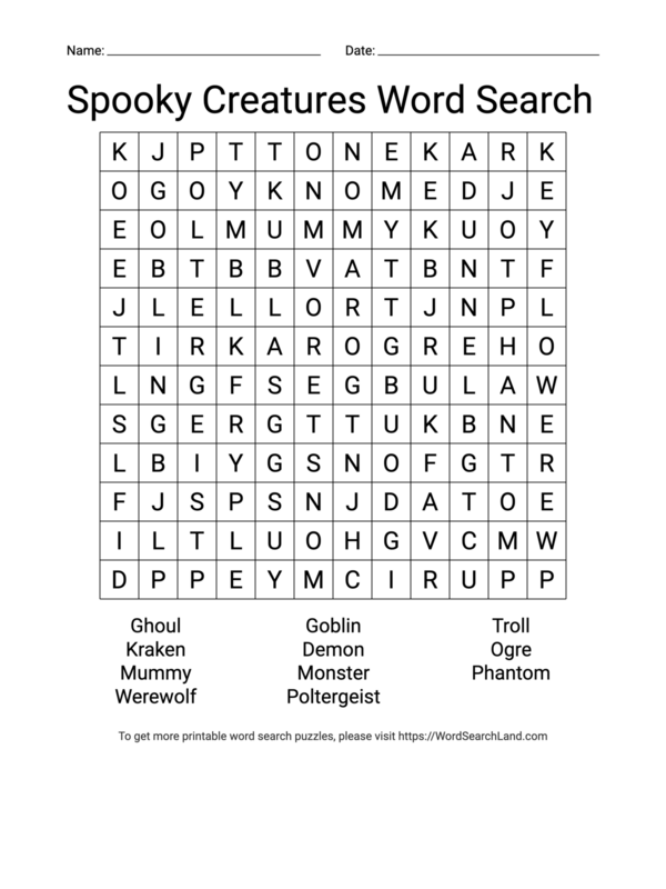 Printable Halloween Word Search Puzzles (PDF & PNG) - Word Search Land