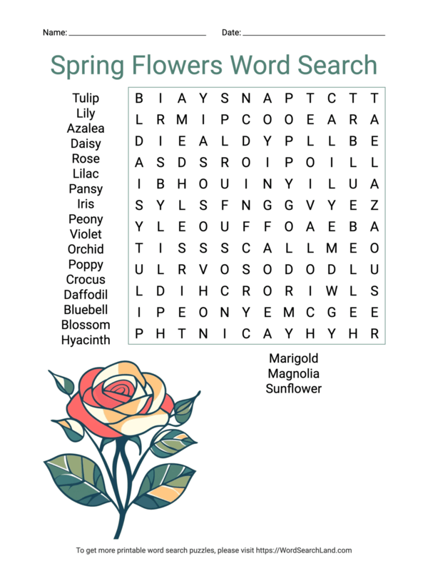 Printable Flower Word Search Puzzles (PDF & PNG) - Word Search Land