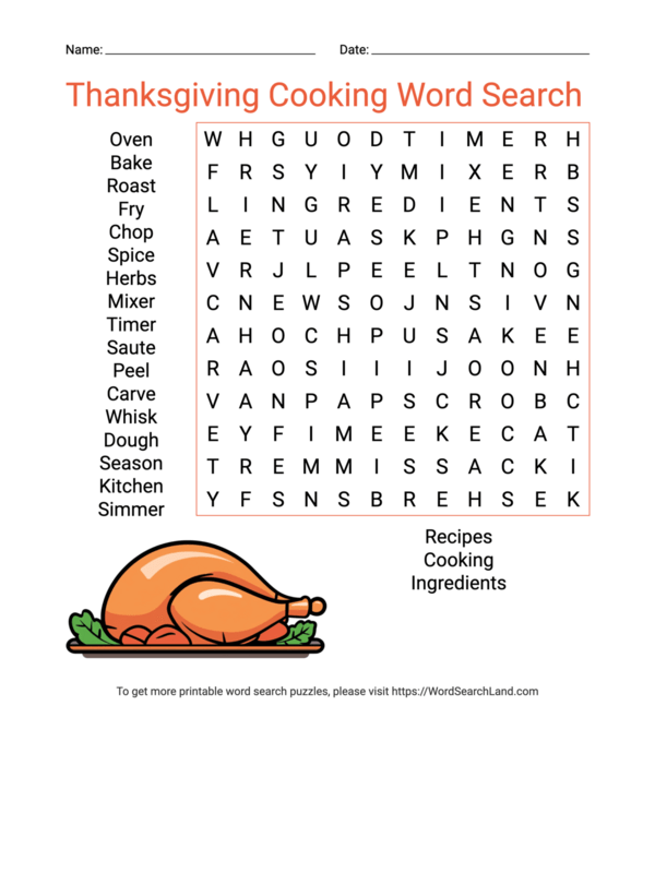 Printable Thanksgiving Word Search Puzzles (PDF & PNG) - Word Search Land