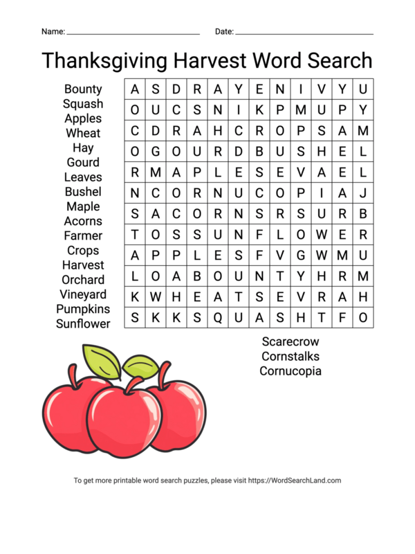 Printable Autumn Word Search Puzzles (PDF & PNG) - Word Search Land