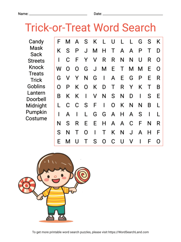 Printable Halloween Word Search Puzzles (PDF & PNG) - Word Search Land