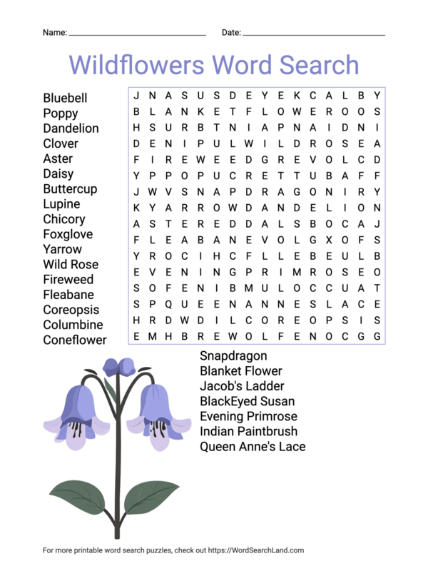 Printable Flower Word Search Puzzles (PDF & PNG) - Word Search Land