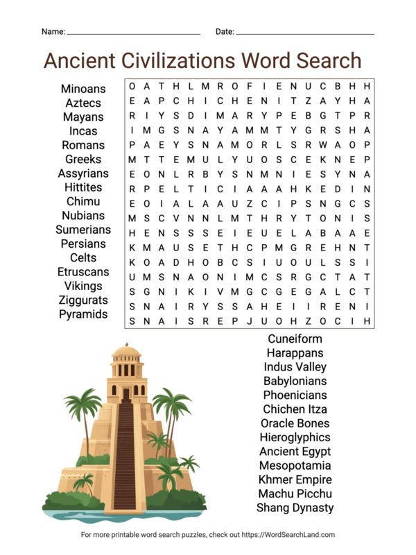 Printable History Word Search Puzzles (PDF & PNG) - Word Search Land