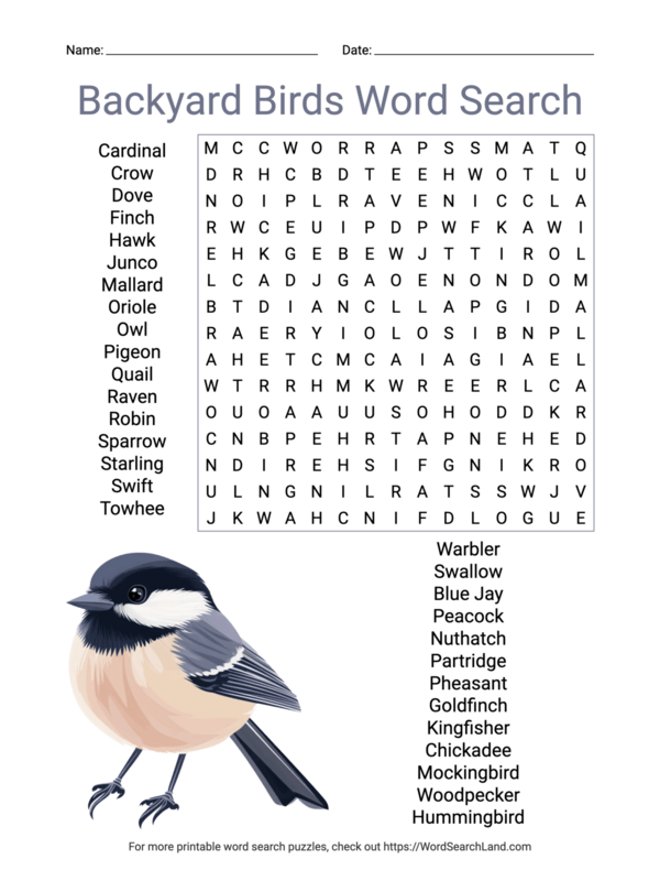 Printable Bird word Search Puzzles (PDF & PNG) - Word Search Land