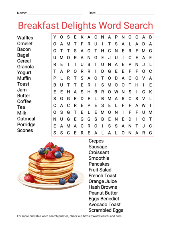 Printable Food Word Search Puzzles (PDF & PNG) - Word Search Land