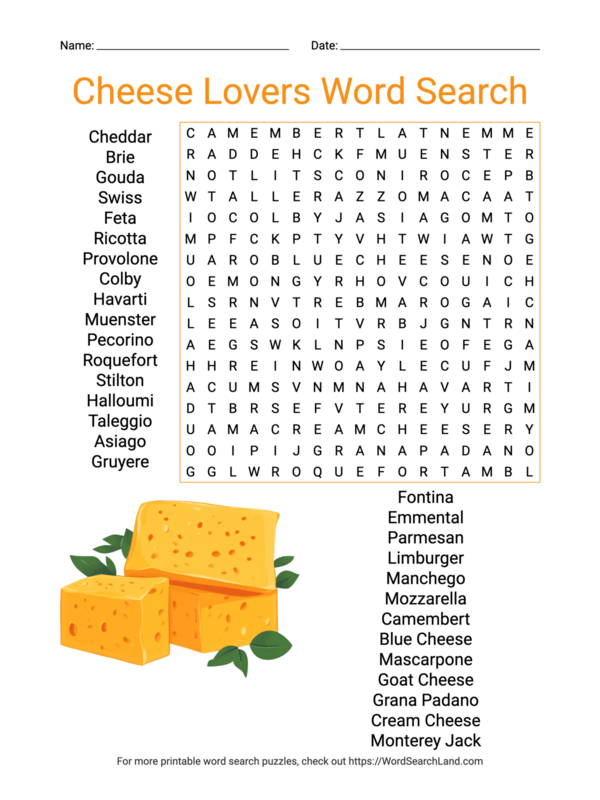 Printable Food Word Search Puzzles (PDF & PNG) - Word Search Land