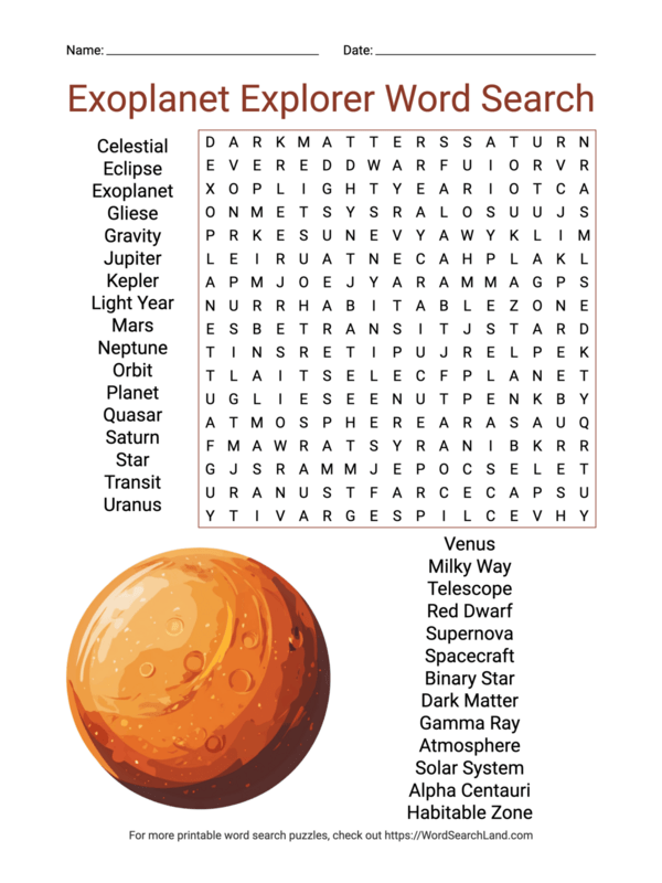 Printable Space and Astronomy Word Search Puzzles (PDF & PNG) - Word ...