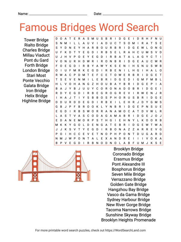 Printable Famous Landmarks Word Search Puzzles (PDF & PNG) - Word ...
