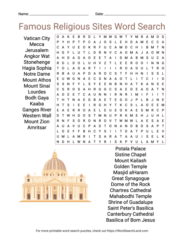 Printable Famous Landmarks Word Search Puzzles (PDF & PNG) - Word ...
