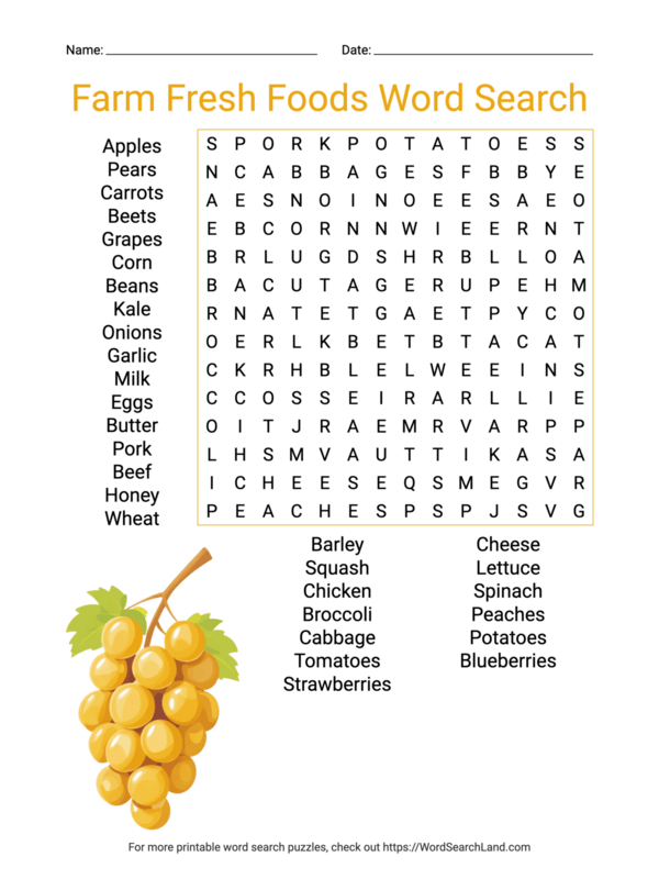 Printable Food Word Search Puzzles (PDF & PNG) - Word Search Land