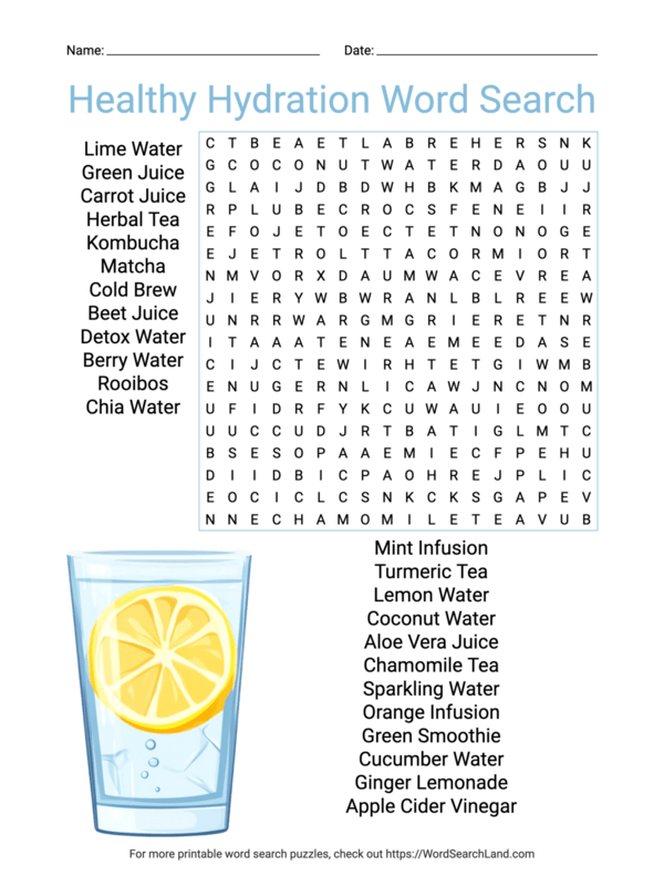 Printable Drinks Word Search Puzzles (PDF & PNG) - Word Search Land