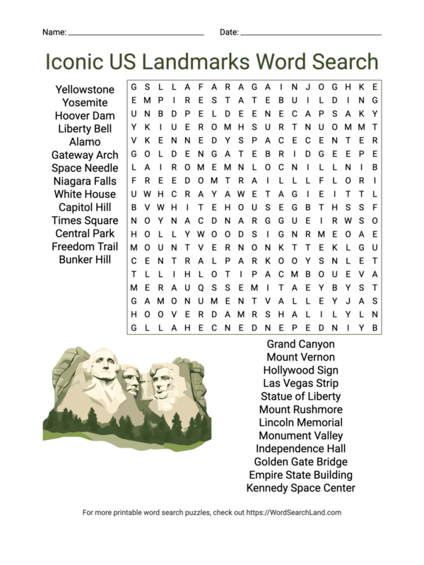 Printable Famous Landmarks Word Search Puzzles (PDF & PNG) - Word ...
