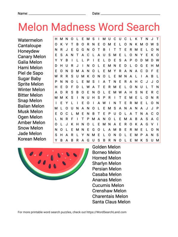 Printable Fruit Word Search Puzzles (PDF & PNG) - Word Search Land