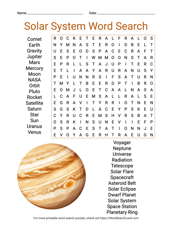 Printable Space and Astronomy Word Search Puzzles (PDF & PNG) - Word ...