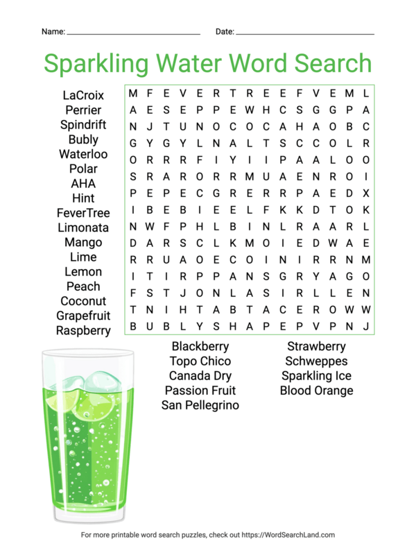 Printable Drinks Word Search Puzzles (PDF & PNG) - Word Search Land