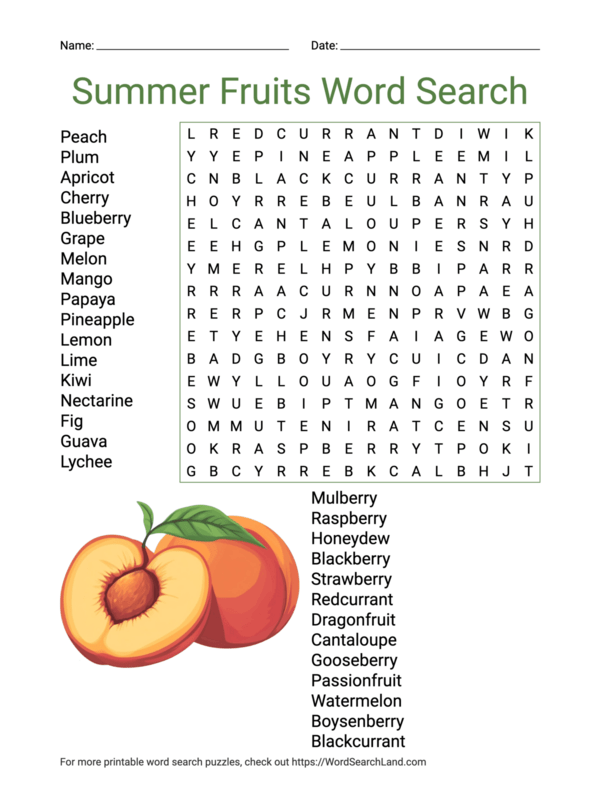 Printable Fruit Word Search Puzzles (PDF & PNG) - Word Search Land