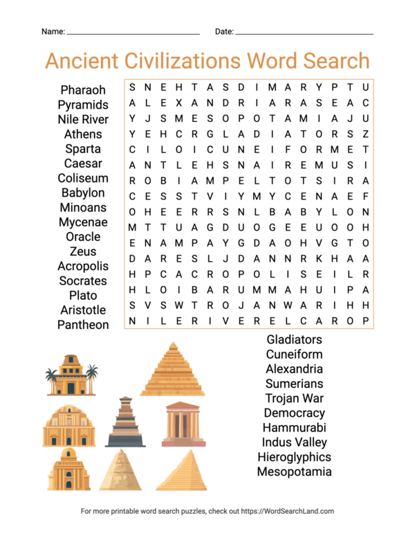Printable History Word Search Puzzles (PDF & PNG) - Word Search Land