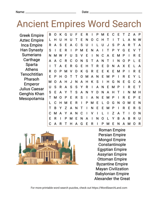 Printable History Word Search Puzzles (PDF & PNG) - Word Search Land