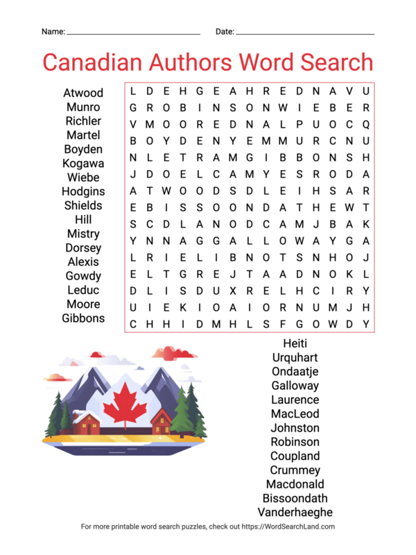 Printable Literature and Authors Word Search Puzzles (PDF & PNG) - Word ...