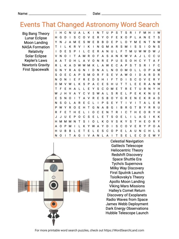 Printable Space and Astronomy Word Search Puzzles (PDF & PNG) - Word ...