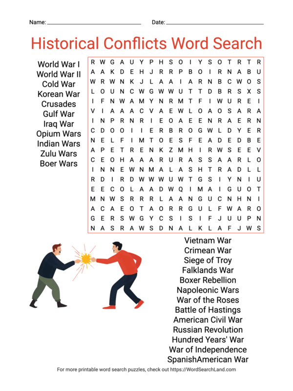 Printable History Word Search Puzzles (PDF & PNG) - Word Search Land