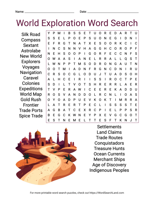 Printable History Word Search Puzzles (PDF & PNG) - Word Search Land