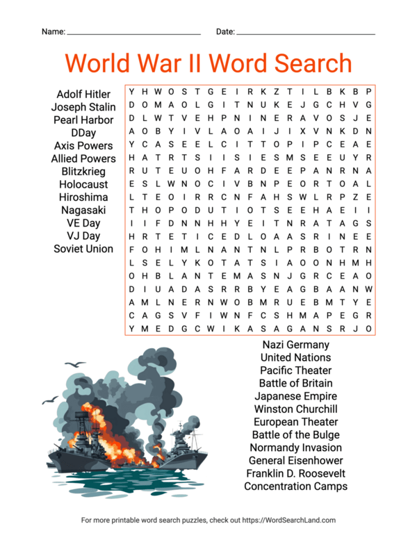 Printable History Word Search Puzzles (PDF & PNG) - Word Search Land