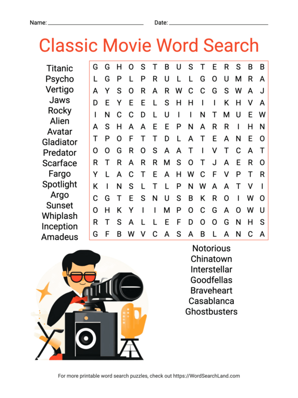 Printable Movies and TV Shows Word Search Puzzles (PDF & PNG) - Word ...