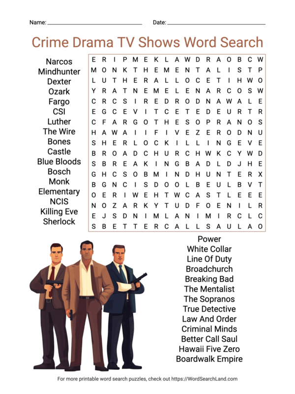 Printable Movies and TV Shows Word Search Puzzles (PDF & PNG) - Word ...