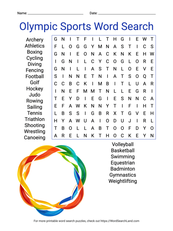 Printable Sports and Games Word Search Puzzles (PDF & PNG) - Word ...