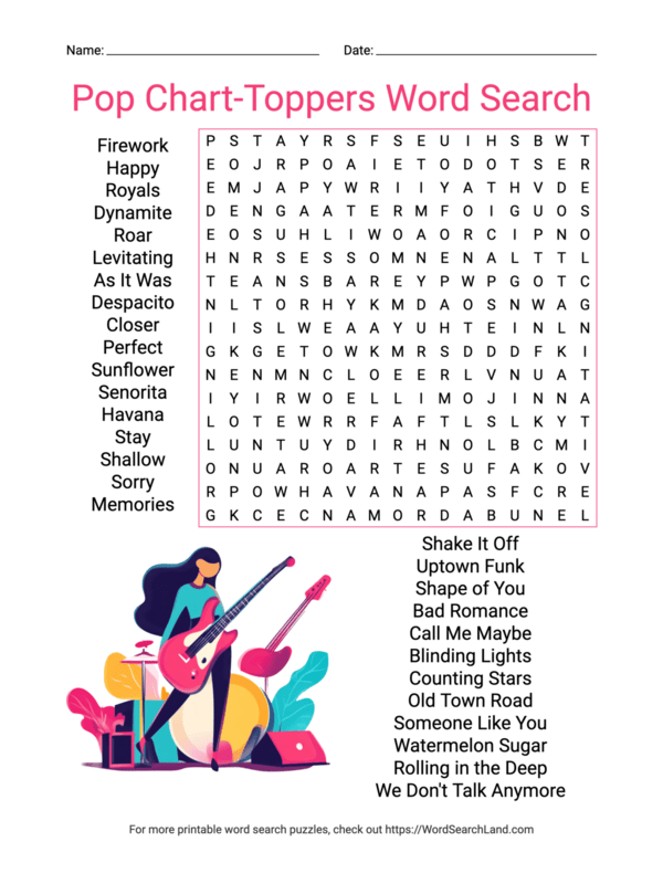 Printable Music and Instruments Puzzles (PDF & PNG) - Word Search Land