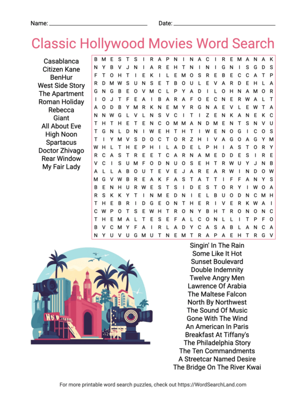 Printable Movies and TV Shows Word Search Puzzles (PDF & PNG) - Word ...