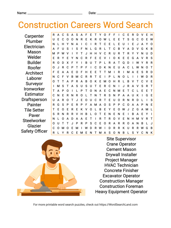 Printable Careers and Professions(Jobs) Word Search Puzzles (PDF & PNG ...