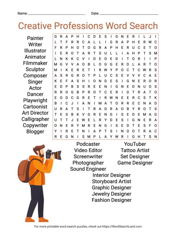 Printable Careers and Professions(Jobs) Word Search Puzzles (PDF & PNG ...