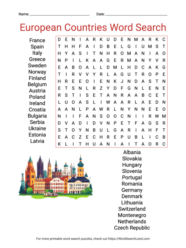 Printable Travel Destinations Word Search Puzzles (PDF & PNG) - Word ...