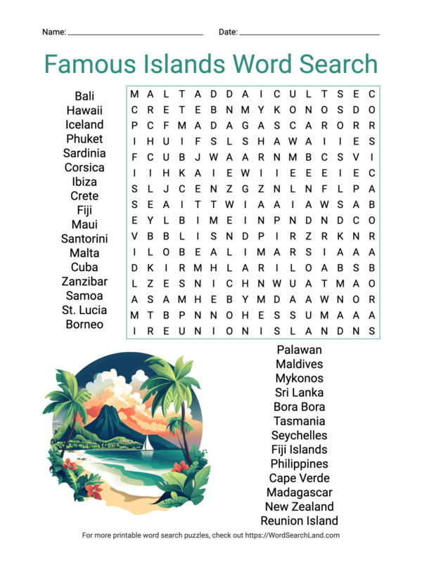 Printable Travel Destinations Word Search Puzzles (PDF & PNG) - Word ...